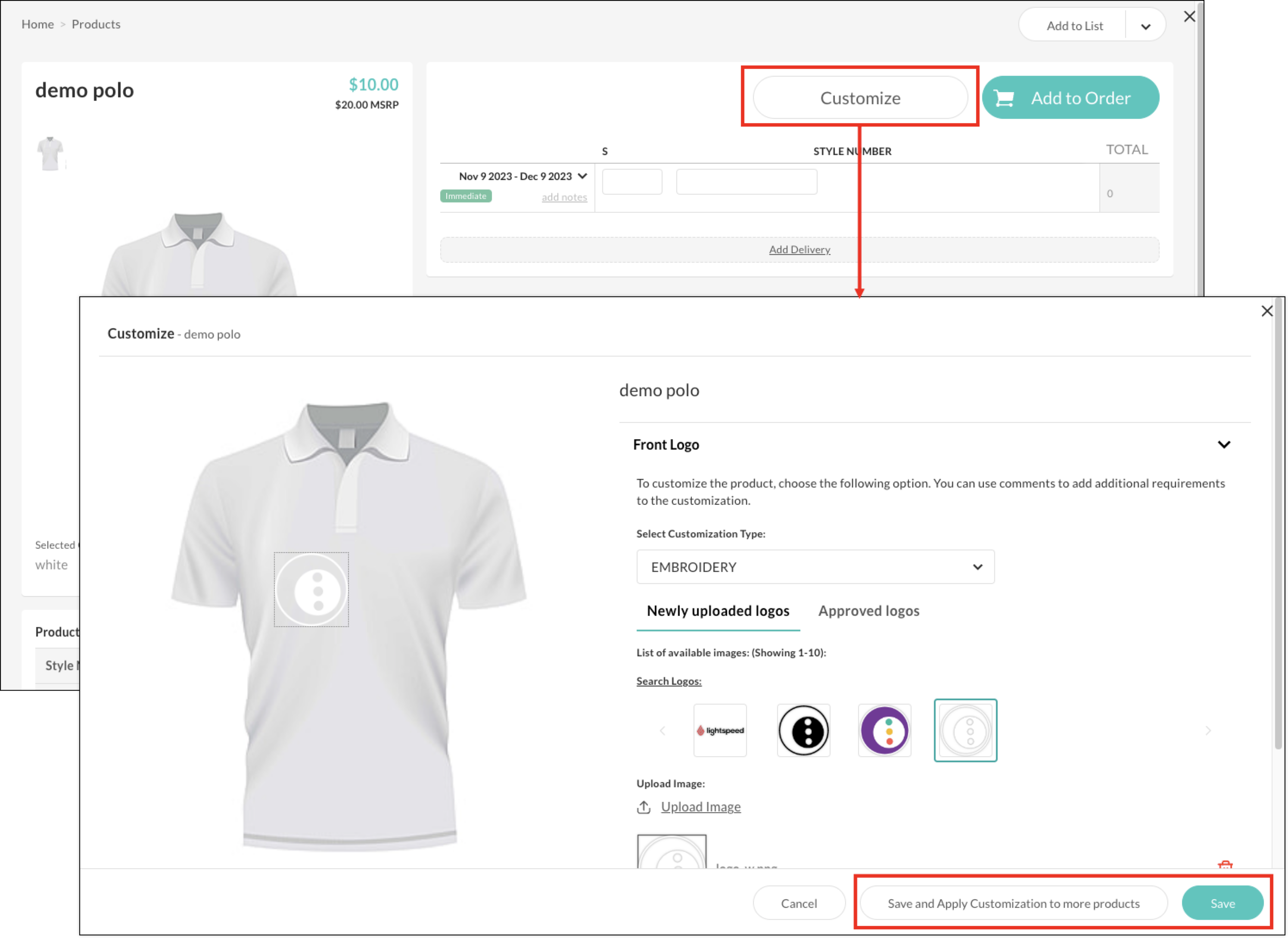 Ordering products with Customizations – NuORDER Help Desk Home