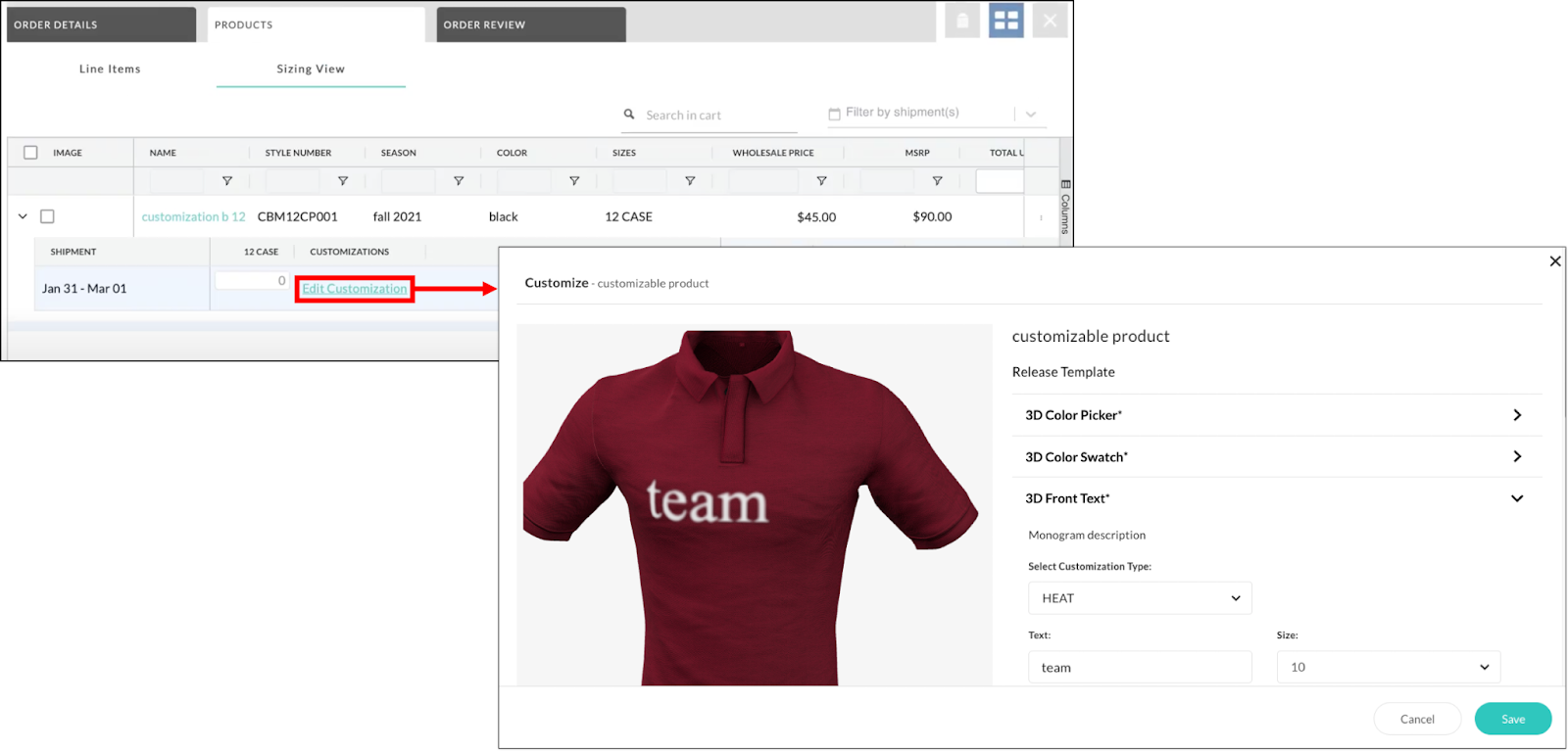 Ordering products with Customizations – NuORDER Help Desk Home